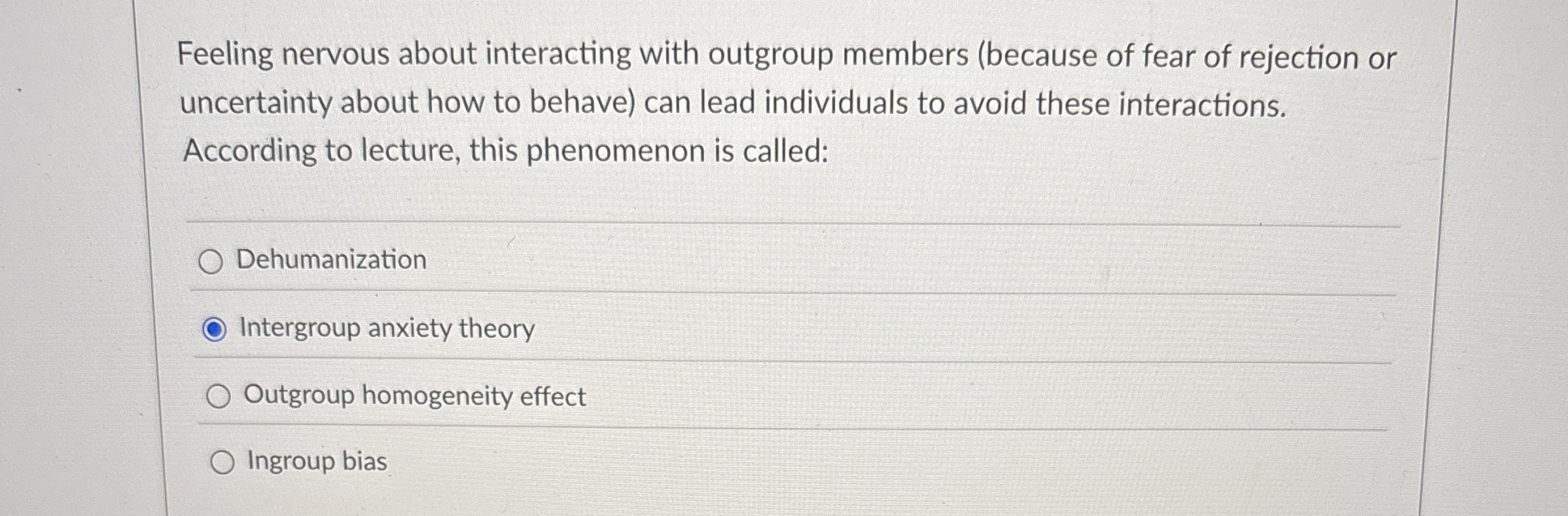 Solved Feeling nervous about interacting with outgroup | Chegg.com