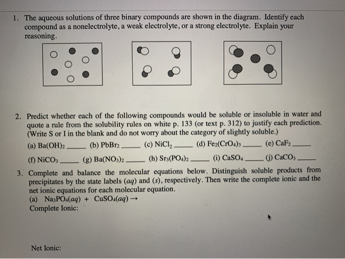 Solved 1. The aqueous solutions of three binary compounds | Chegg.com