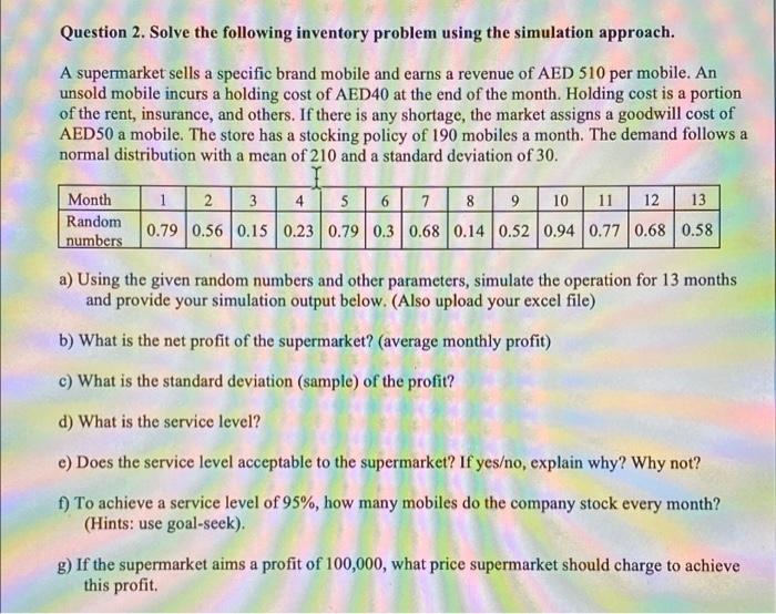 Solved Question 2. Solve the following inventory problem | Chegg.com