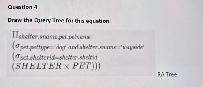 Solved Draw the Query Tree for this equation: | Chegg.com