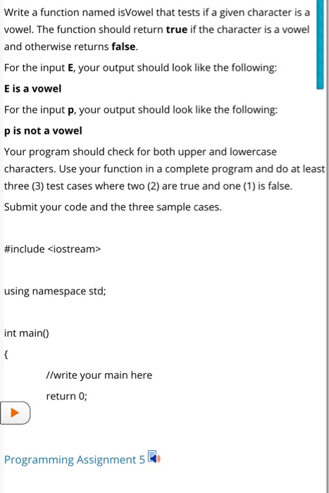Solved Write A Function Named Isvowel That Tests If A Given 
