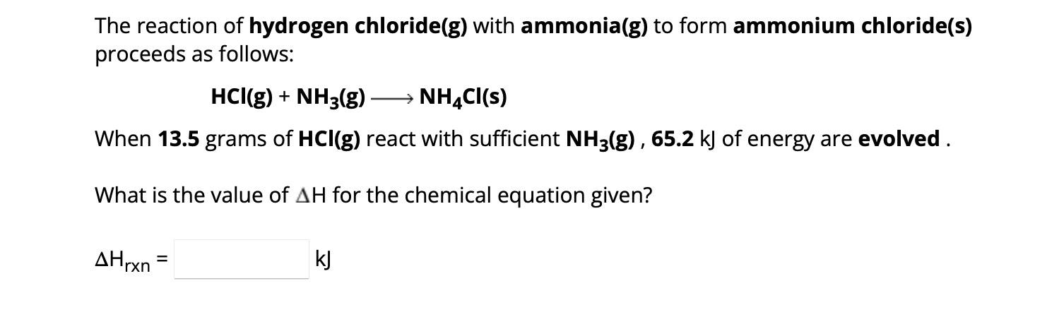 Solved The reaction of hydrogen chloride(g) ﻿with ammonia(g) | Chegg.com