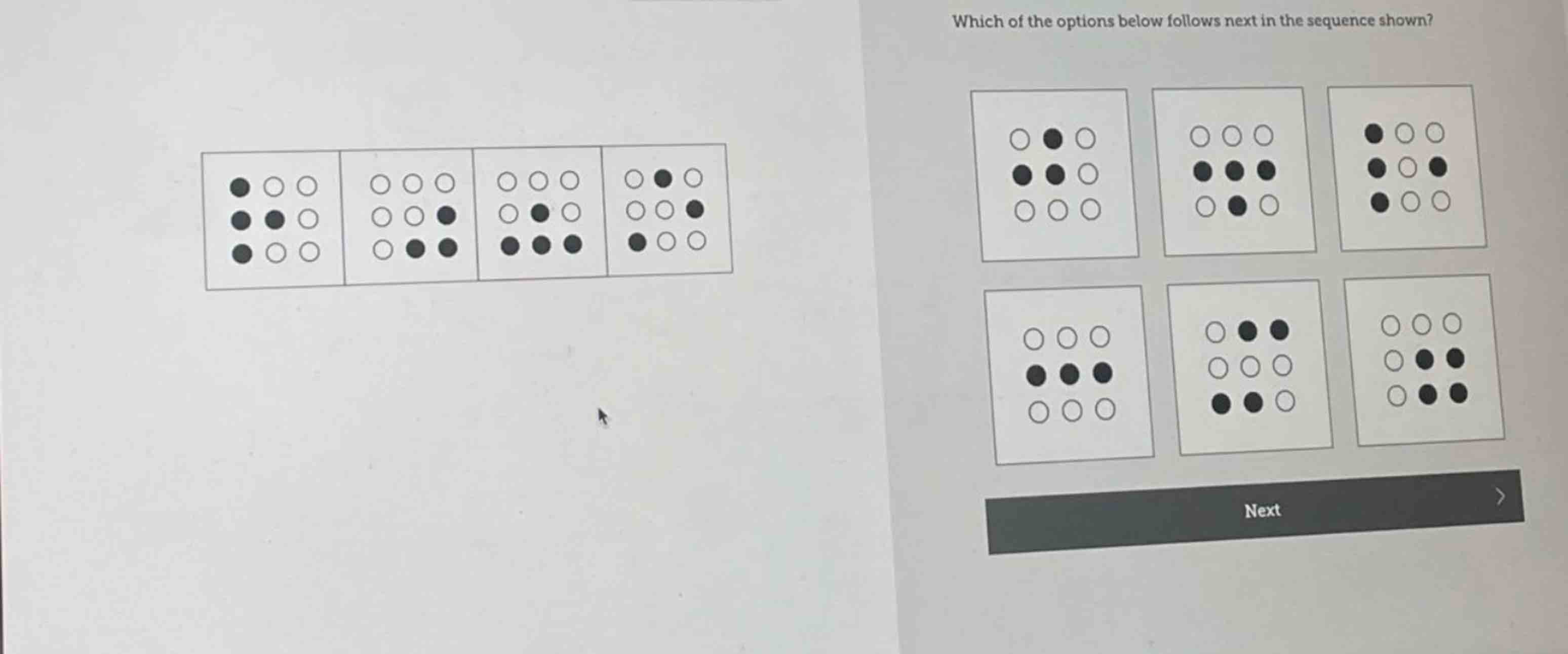 [Solved]: Which of the options below follows next in the seq