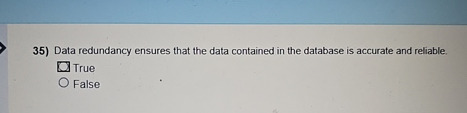 Solved Data redundancy ensures that the data contained in | Chegg.com