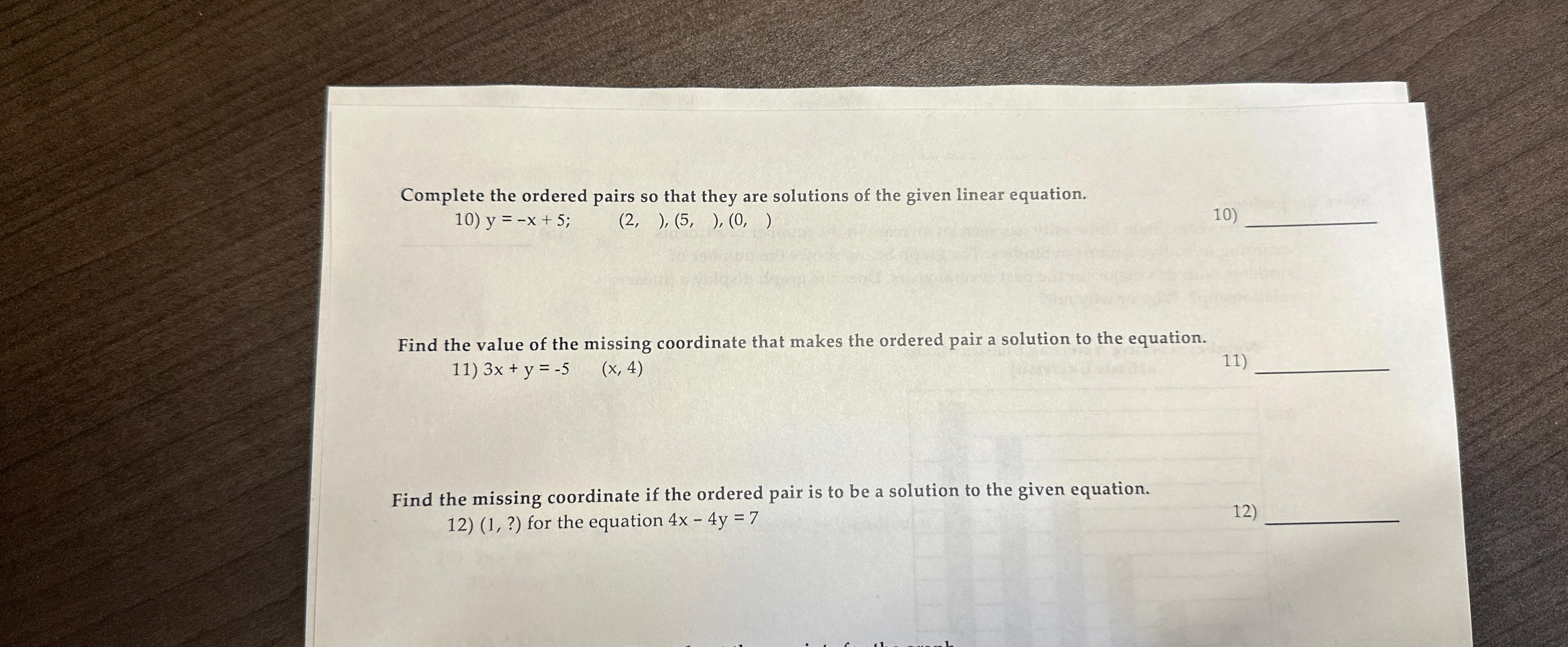 Solved Complete the ordered pairs so that they are solutions | Chegg.com