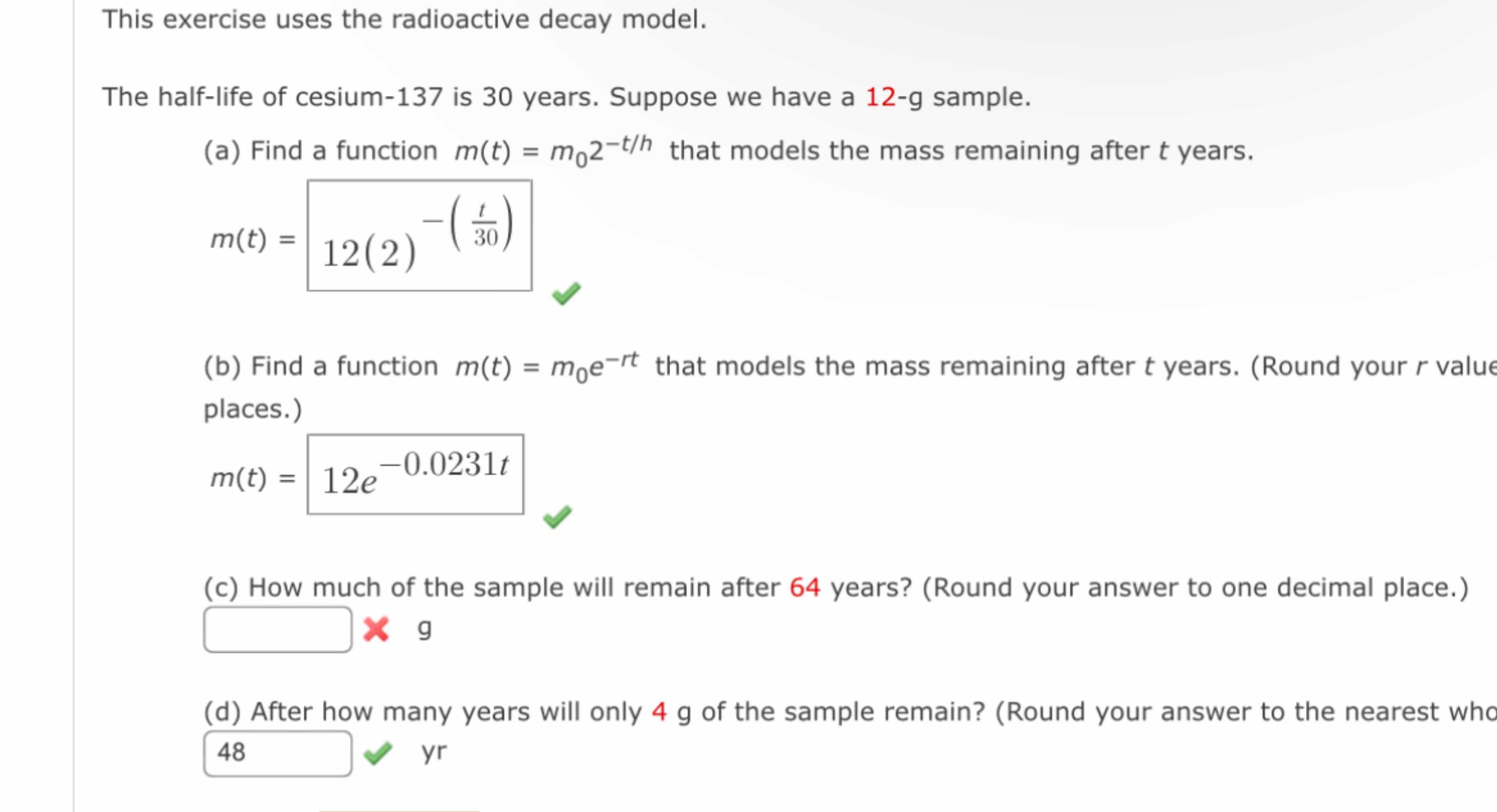 Solved This exercise uses the radioactive decay model.The | Chegg.com