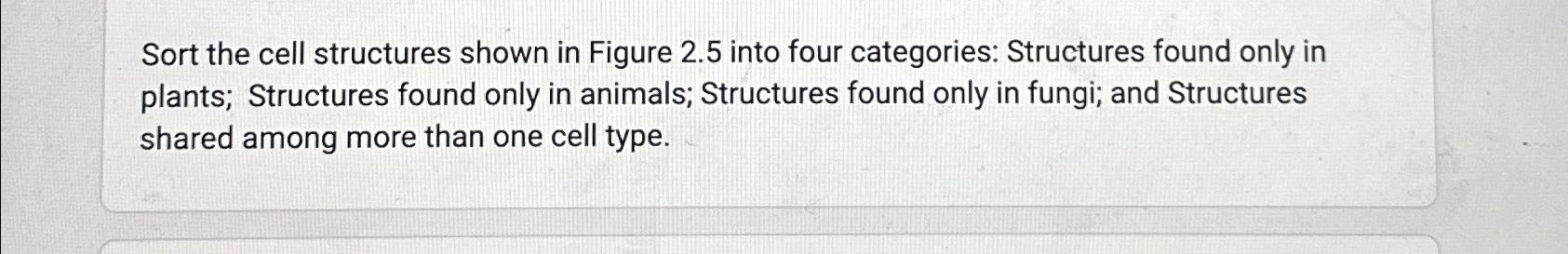 Solved Sort the cell structures shown in Figure 2.5 ﻿into | Chegg.com