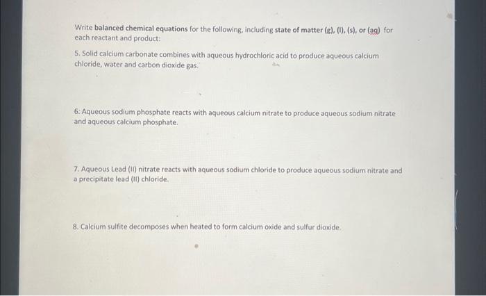 Solved Write balanced chemical equations for the following, | Chegg.com