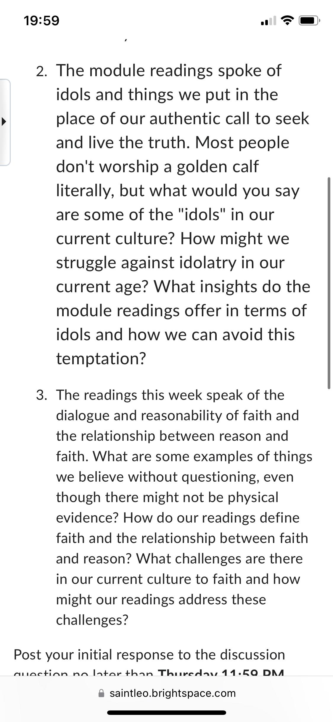 Solved 19:592. ﻿The module readings spoke of idols and | Chegg.com