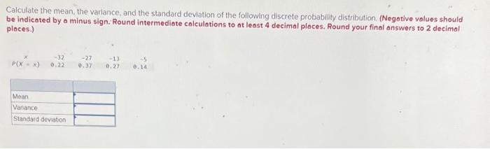 Solved Calculate the mean, the variance, and the standard | Chegg.com