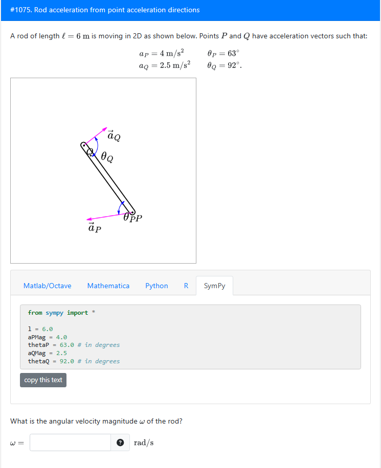 Solved A rod of length l=6m ﻿is moving in 2D as shown below. | Chegg.com