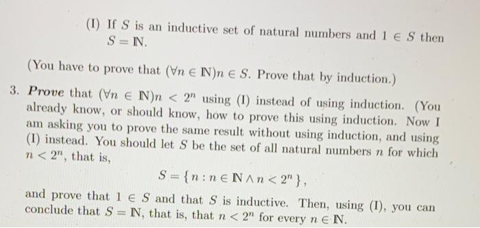 Solved (1) If S is an inductive set of natural numbers and 1 | Chegg.com
