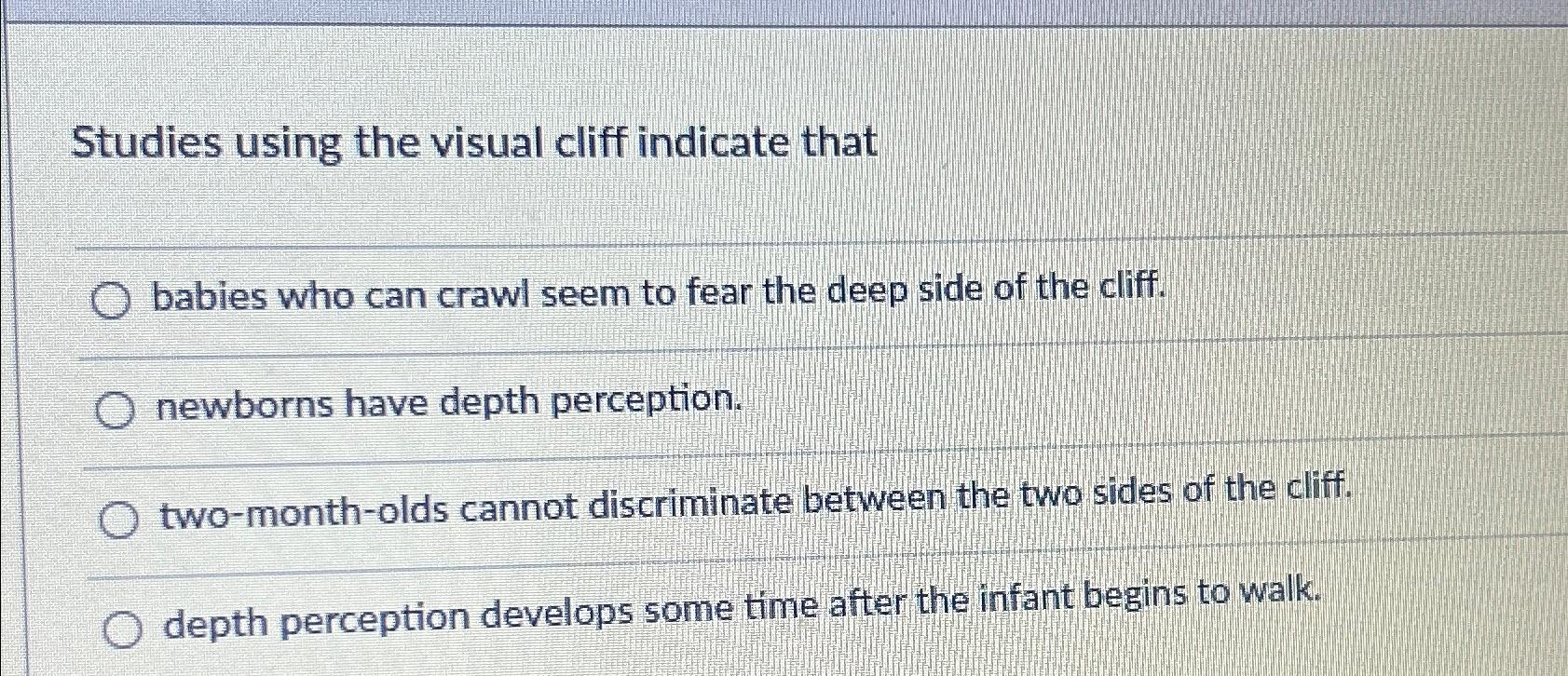 Solved Studies using the visual cliff indicate thatbabies | Chegg.com