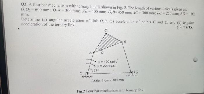 Solved Q3. A four bar mechanism with ternary link is shown | Chegg.com