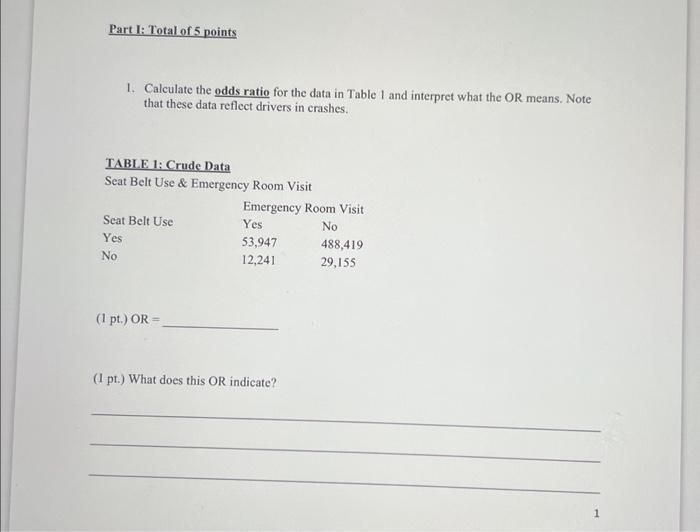 1. Calculate the odds ratio for the data in Table 1 | Chegg.com