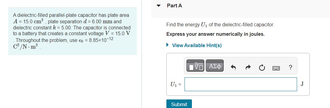 Solved A dielectric-filled parallel-plate capacitor has | Chegg.com