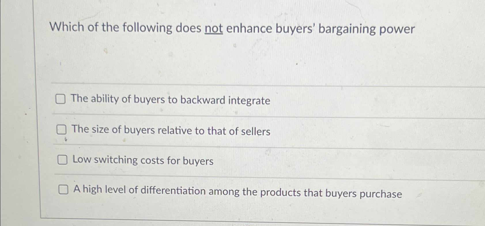 Solved Which of the following does not enhance buyers' | Chegg.com