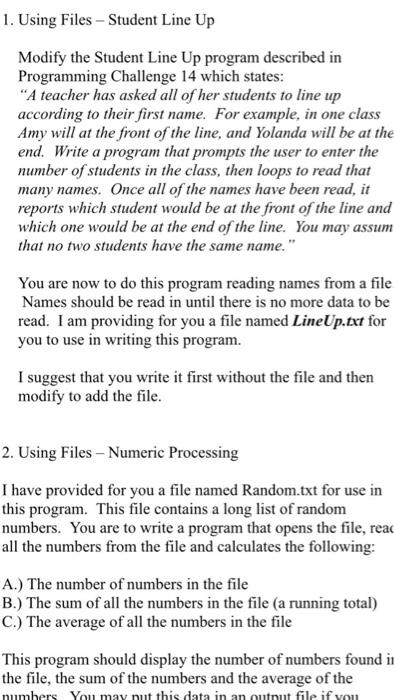 Solved 1. Using Files - Student Line Up Modify the Student | Chegg.com