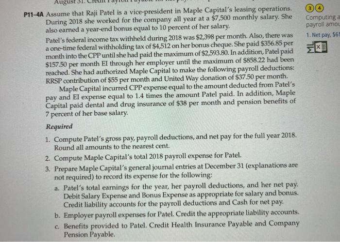 Solved 11-4A Assume that Raji Patel is a vice-president in | Chegg.com