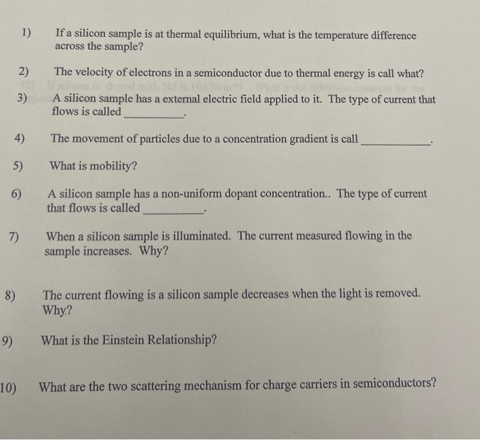Solved 1) If a silicon sample is at thermal equilibrium, | Chegg.com