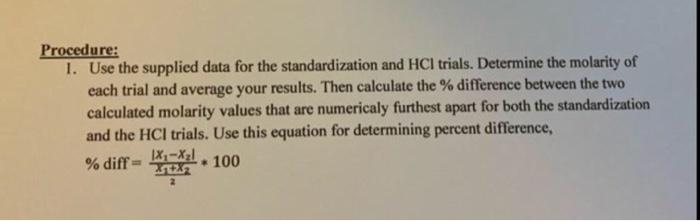 Solved Procedure: 1. Use the supplied data for the | Chegg.com
