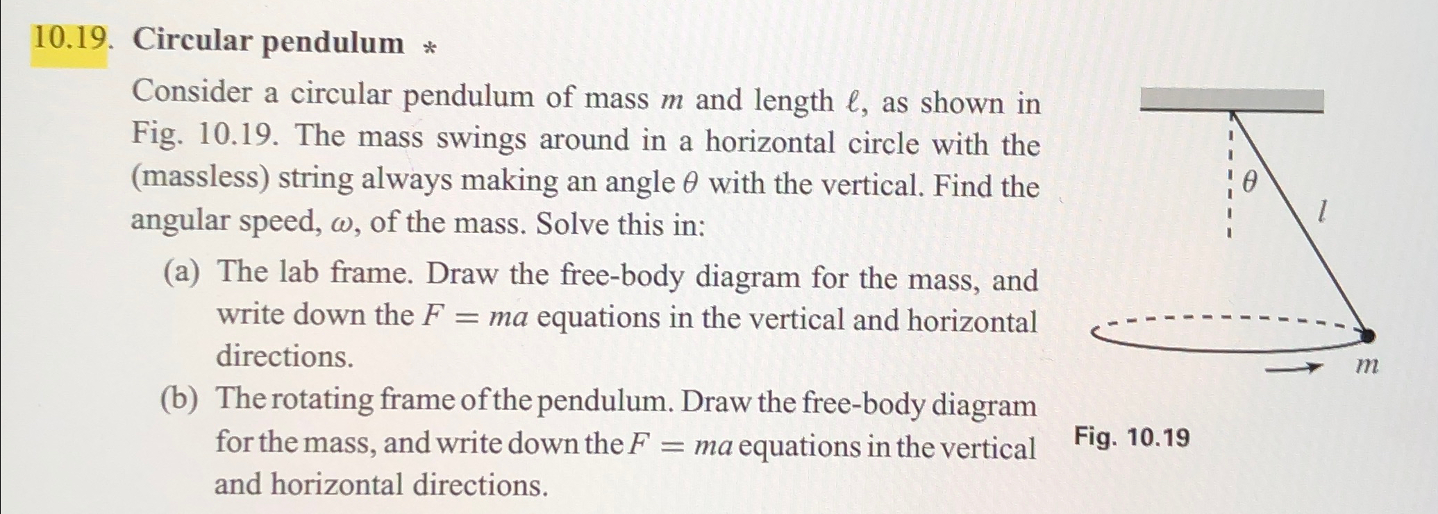 Solved 10.19. ﻿Circular pendulum *Consider a circular | Chegg.com