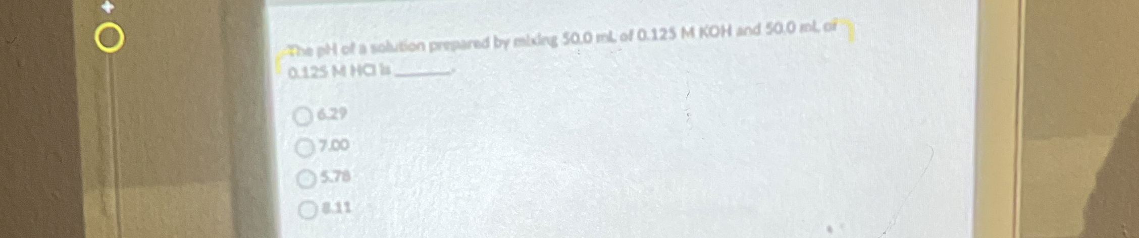 Solved The ph of a solvition preared by mixing 50.0 ﻿mL of | Chegg.com