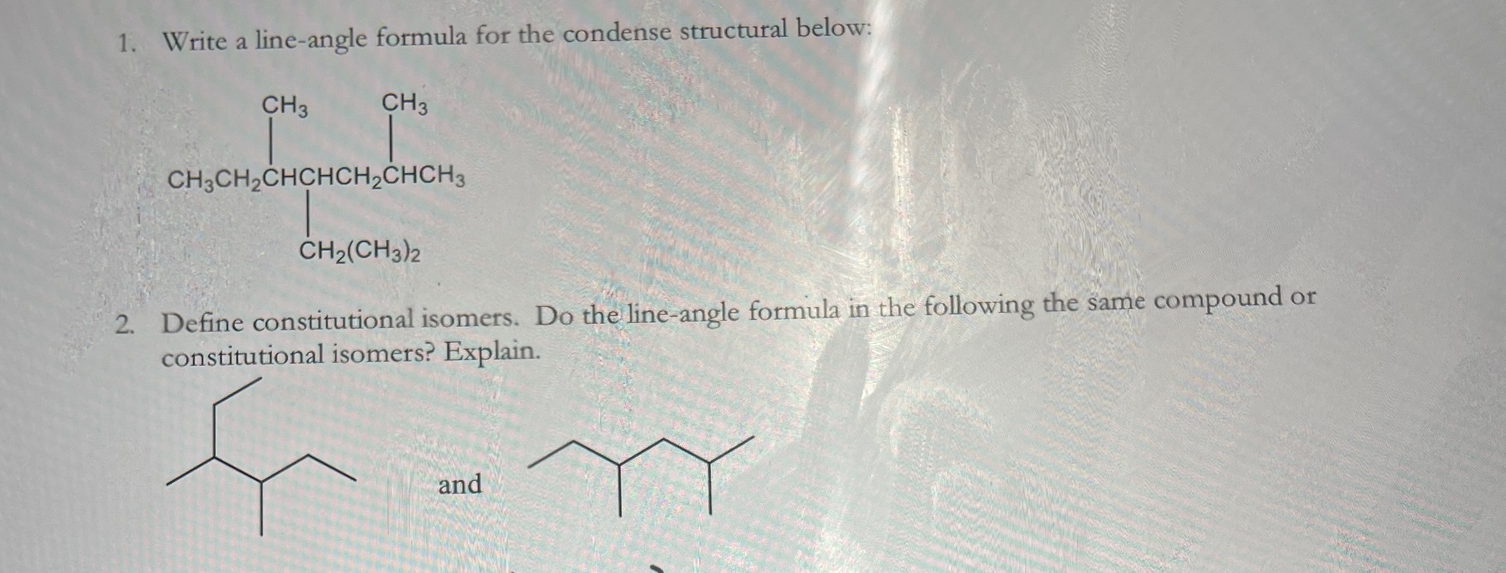 Solved 1.Write a line-angle formula for the condense | Chegg.com