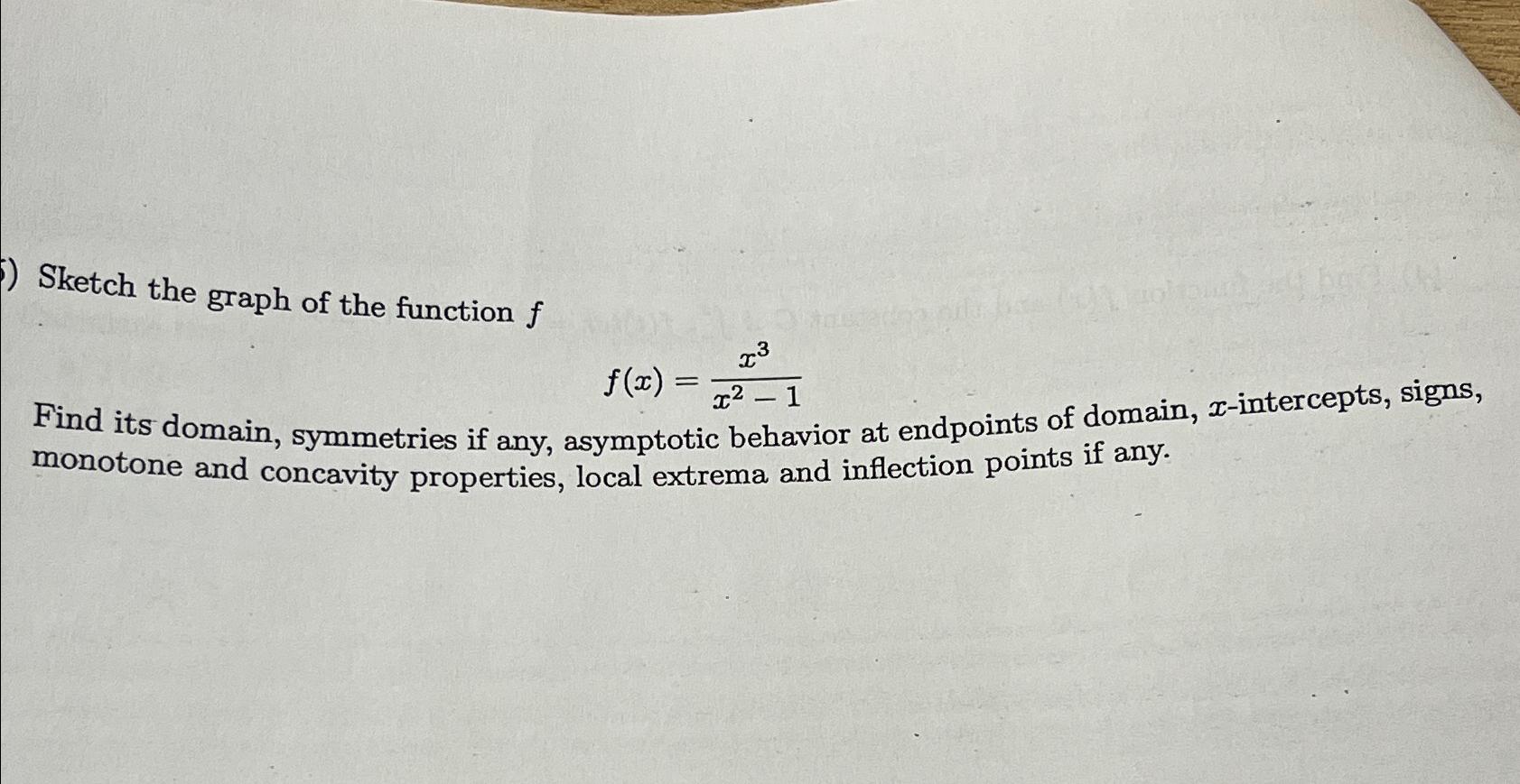 Solved Sketch the graph of the function ff(x)=x3x2-1Find its | Chegg.com