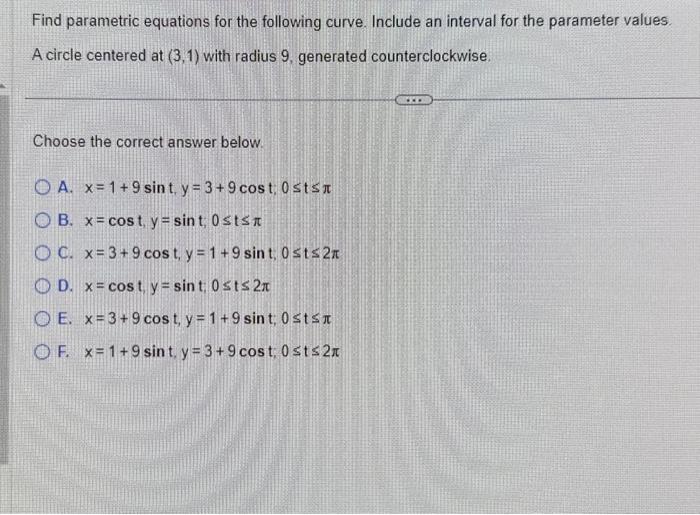 Solved find the parametric equations for the following | Chegg.com