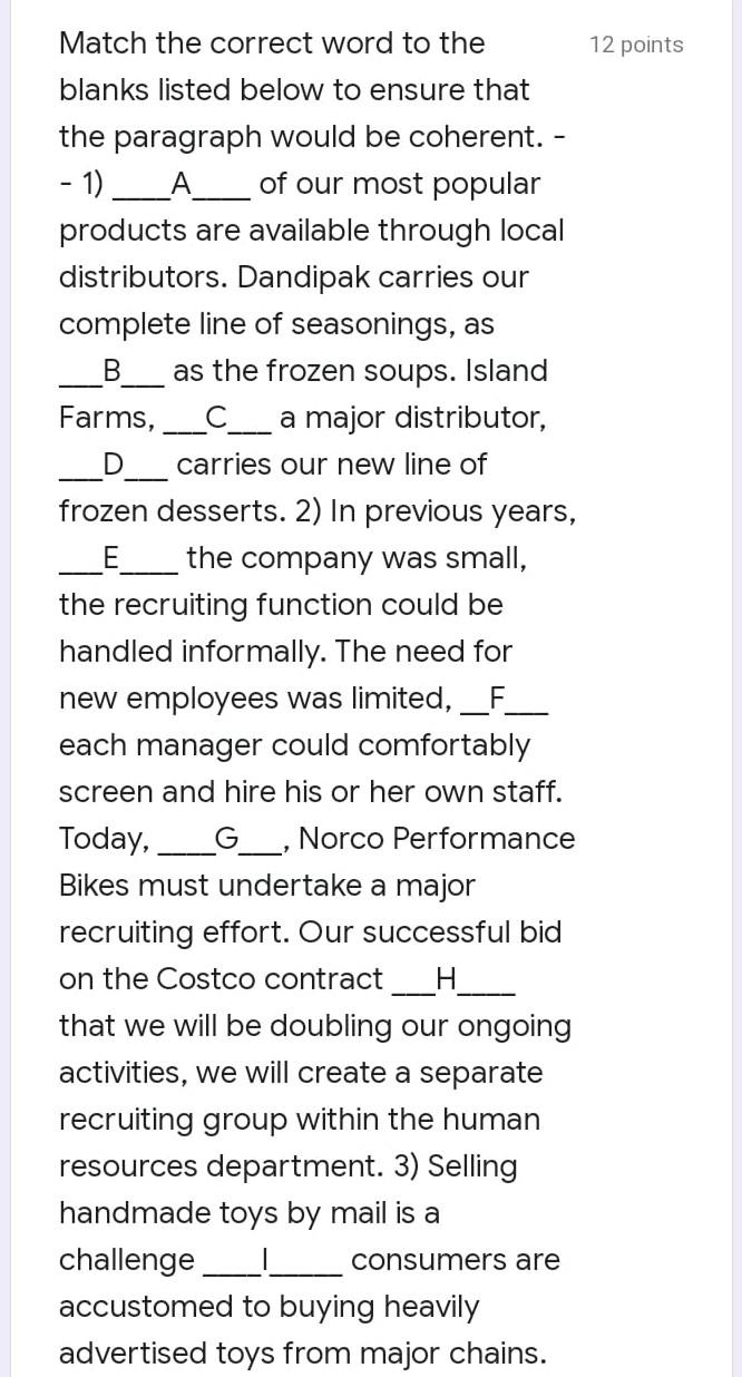 Solved Match the transitional word or phrase 6 points (at | Chegg.com