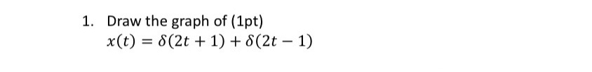 Solved Draw the graph of (1pt)x(t)=δ(2t+1)+δ(2t-1) | Chegg.com