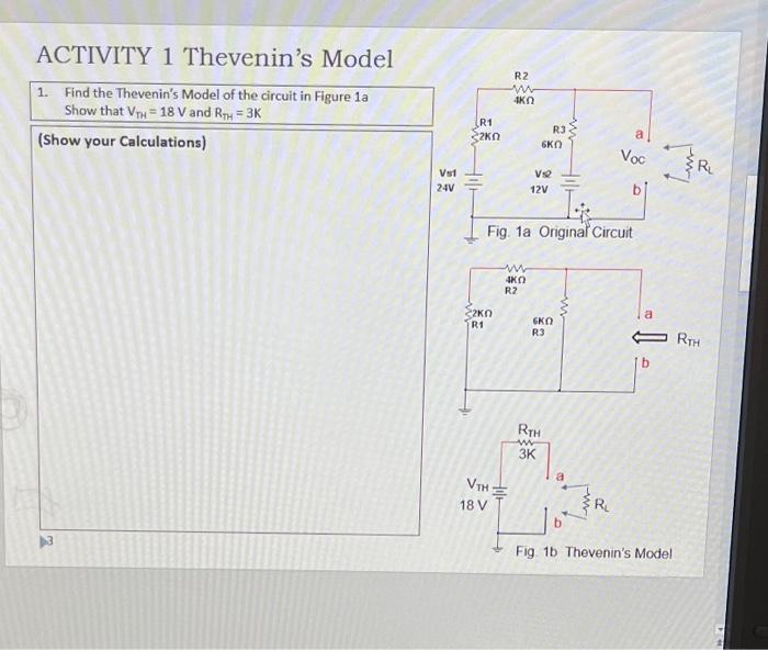 Solved ACTIVITY 1 Thevenin's Model 1. Find the Thevenin's | Chegg.com