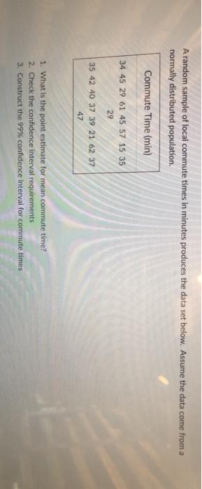 Solved A random sample of local commute times in minutes | Chegg.com