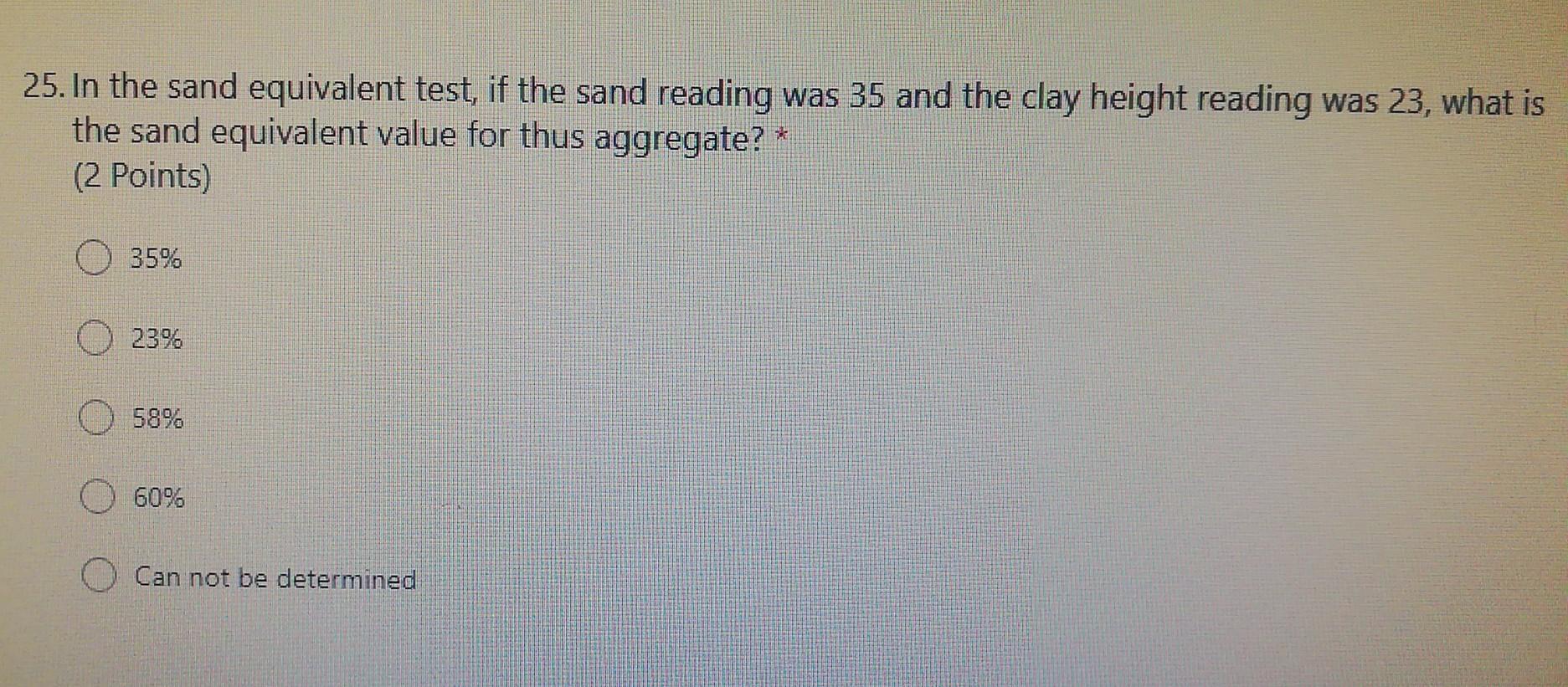 Solved 25. In the sand equivalent test, if the sand reading | Chegg.com