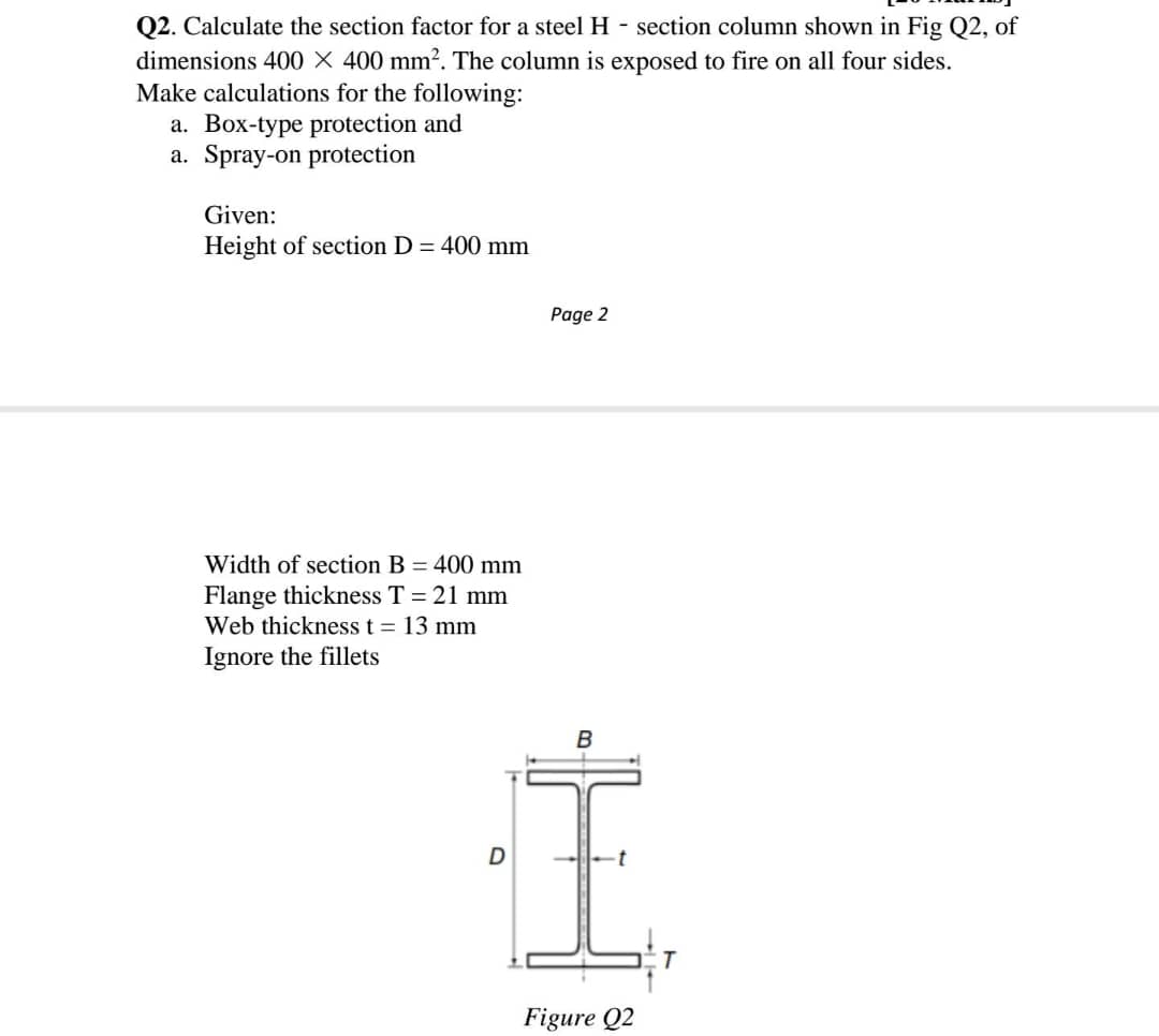 Solved Q2. ﻿Calculate the section factor for a steel H - | Chegg.com