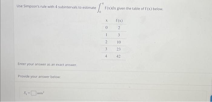 Solved Use Simpson's rule with 4 subintervals to estimate | Chegg.com