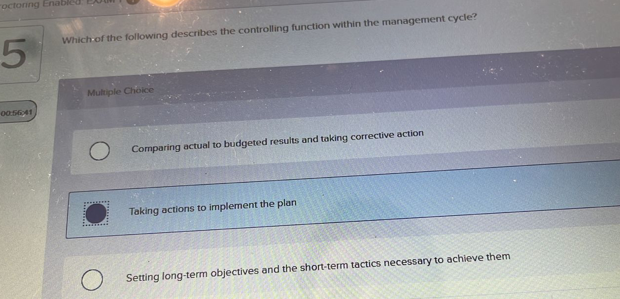 Solved Which of the following describes the controlling | Chegg.com