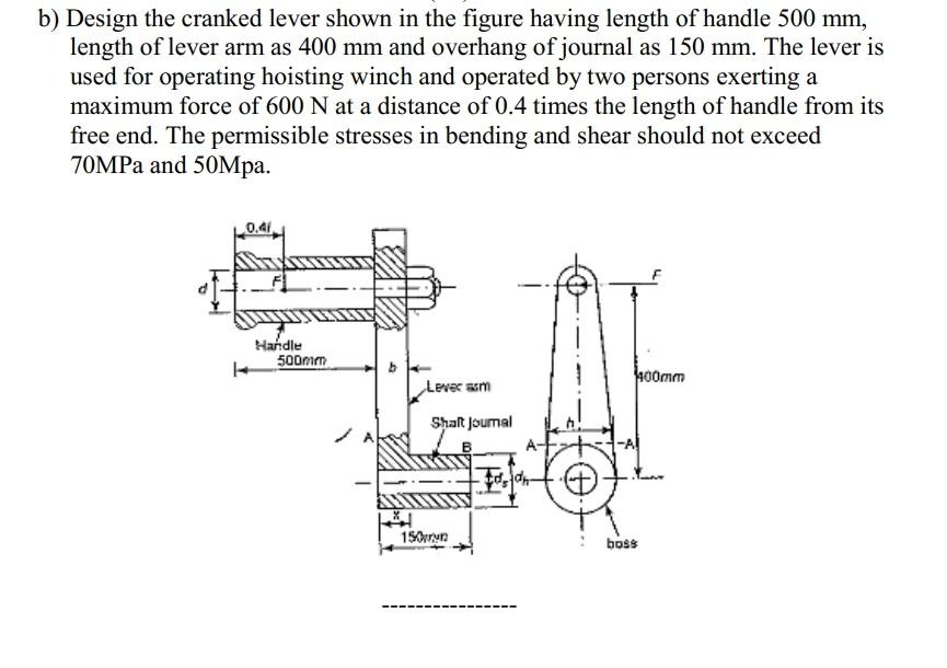 Solved b) Design the cranked lever shown in the figure | Chegg.com