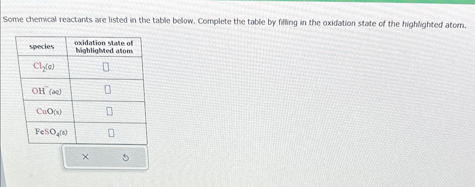 Solved Some chemical reactants are listed in the table | Chegg.com