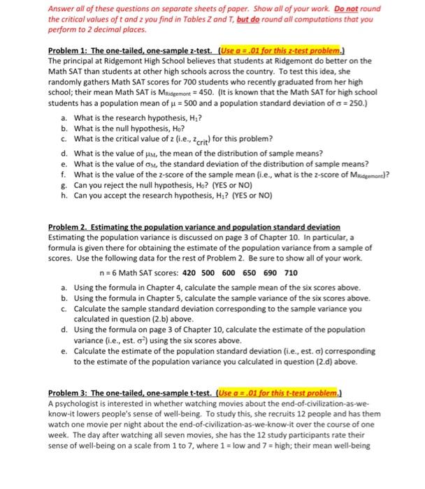 Solved Answer all of these questions on separate sheets of | Chegg.com