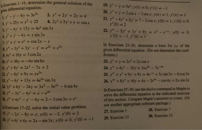 Solved In Exercises 1-16, determine the general solution of | Chegg.com