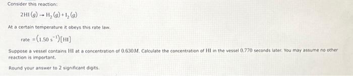 Solved Consider this reaction: 2HI(g)−H2(g)+I2(g) At a | Chegg.com