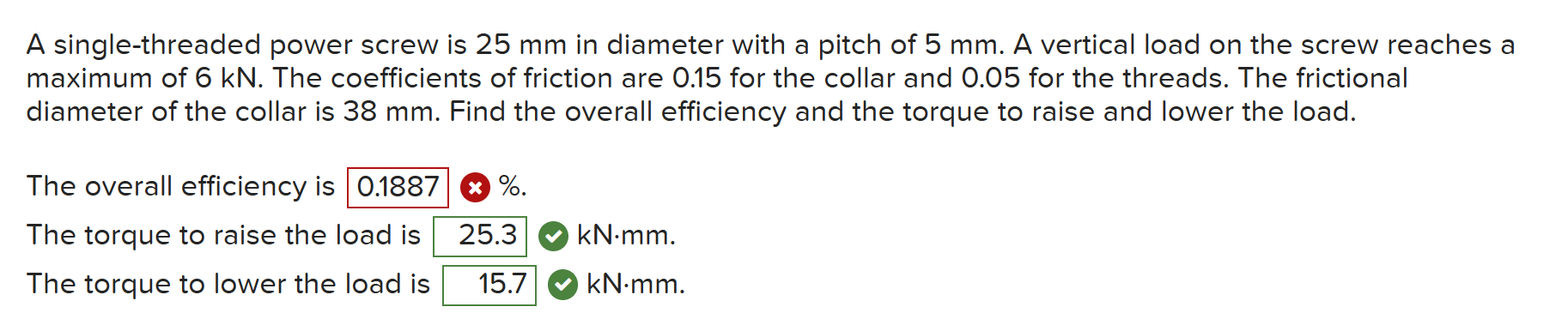 Solved A single-threaded power screw is 25mm ﻿in diameter | Chegg.com