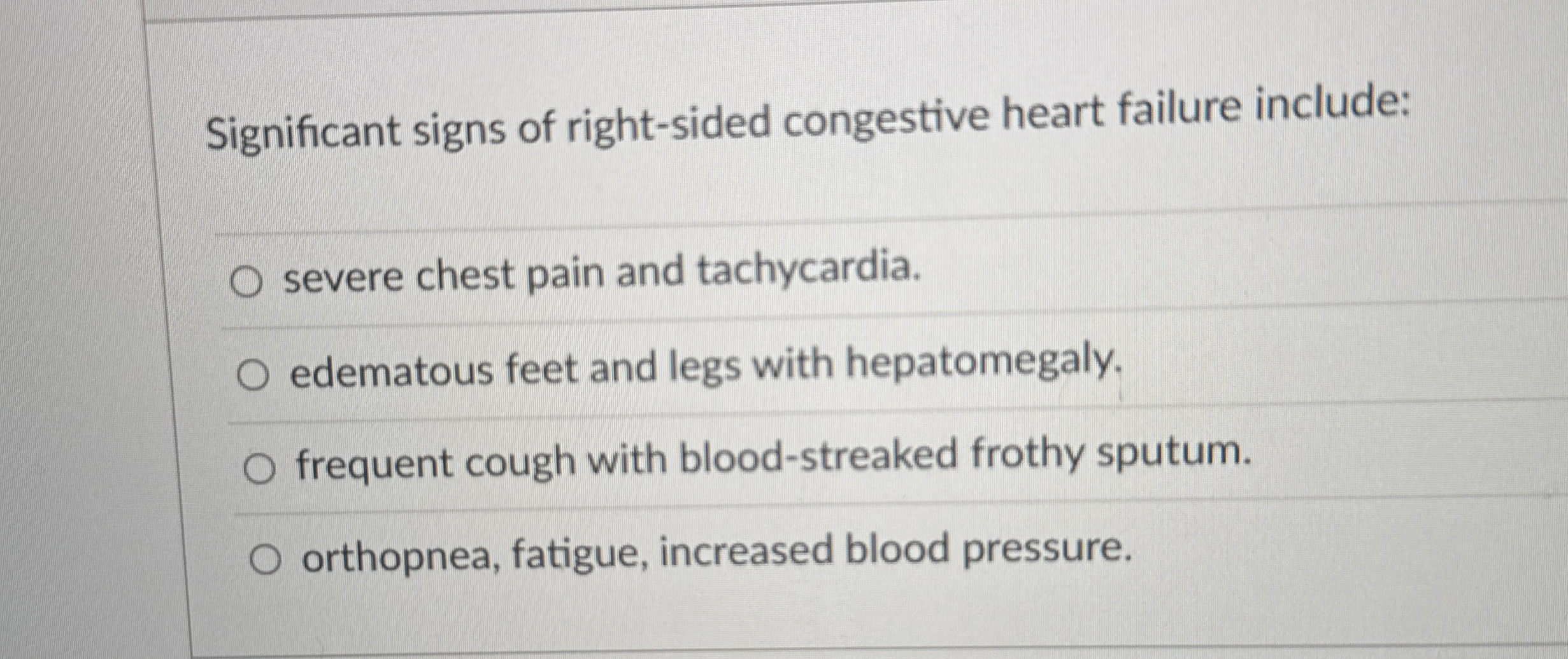 Solved Significant signs of right-sided congestive heart | Chegg.com