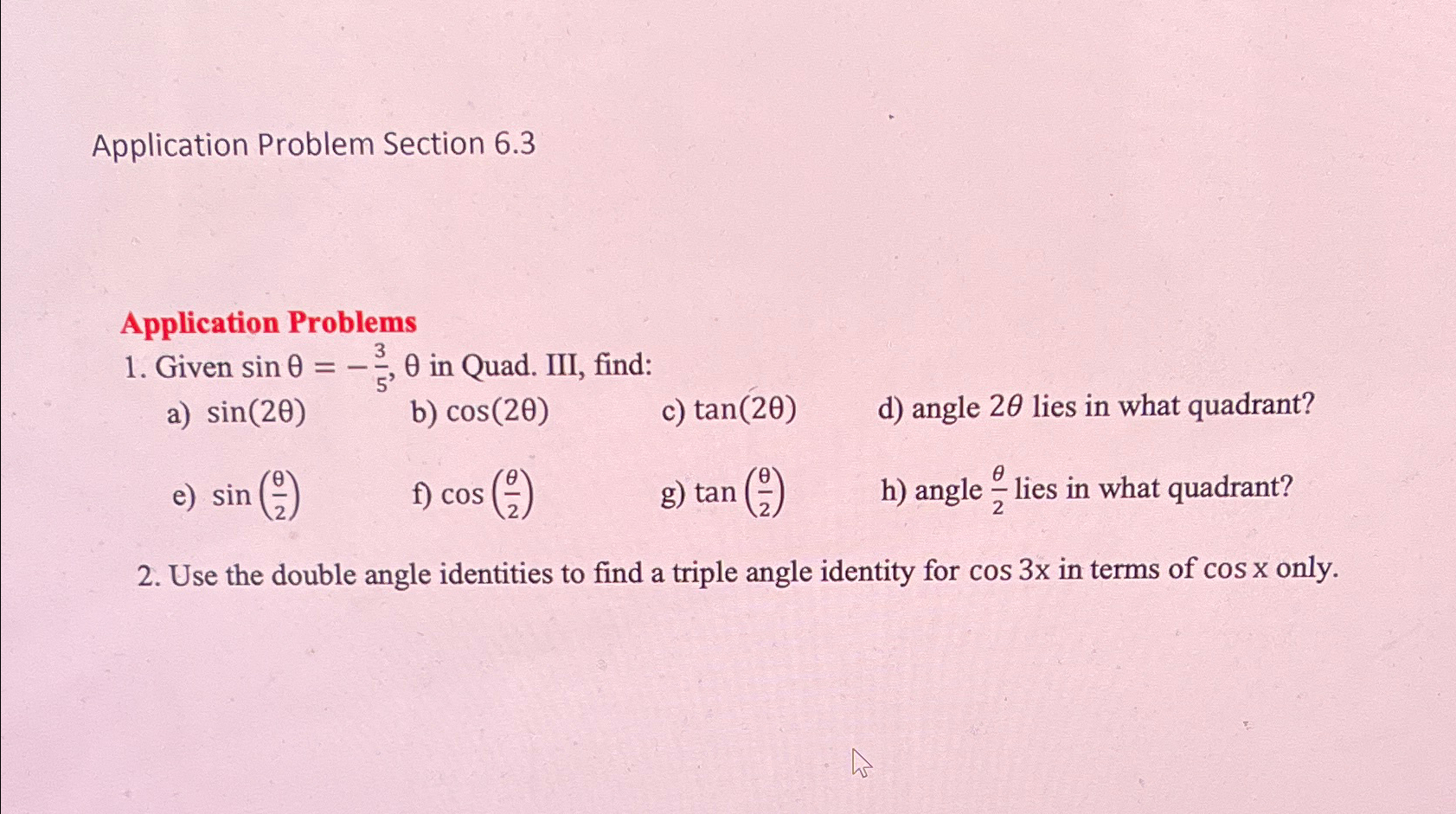 Solved Application Problem Section 6.3Application | Chegg.com