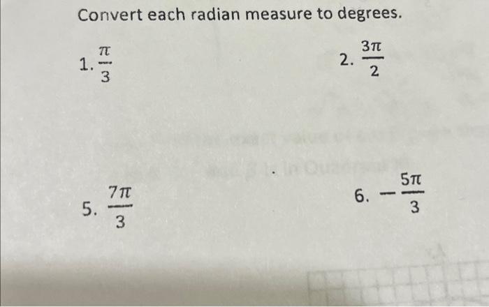 Solved Convert each radian measure to degrees. 1. 3π 2. 23π | Chegg.com