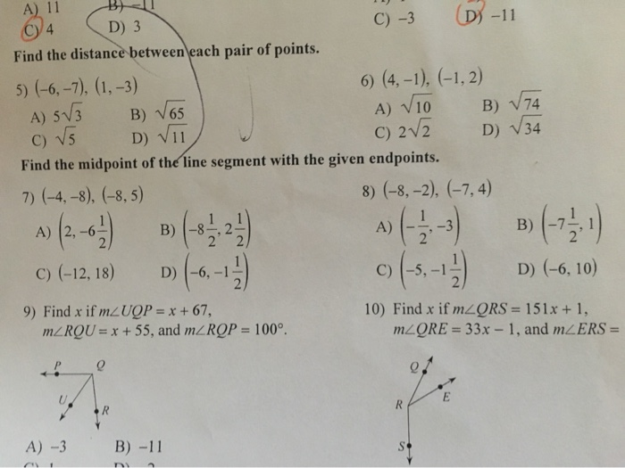 Solved A) 11 B II 64 D) 3 ) C) -3 6-11 Find the distance | Chegg.com