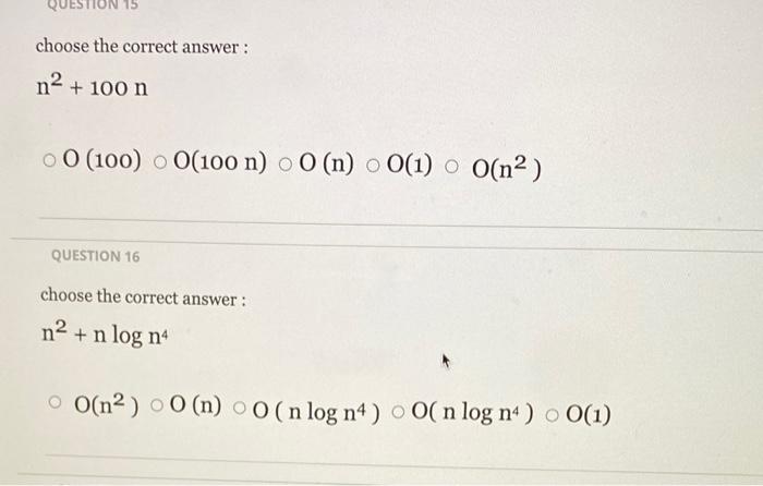 Solved choose the correct answer : n2+100n | Chegg.com