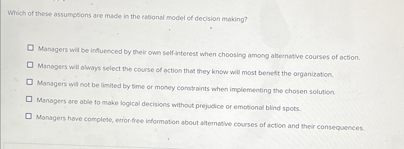 Solved Which of these assumptions are made in the rational | Chegg.com